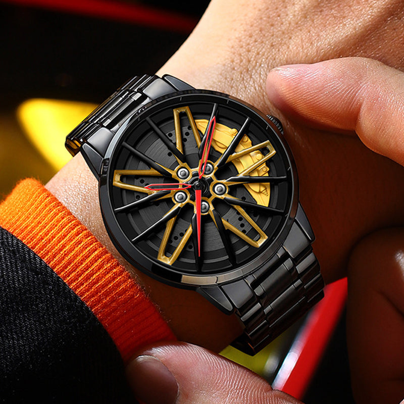 ⌚Most popular in 2025🛞Men's 3D Rotating Skeleton Car Wheel Wrist Watch ...